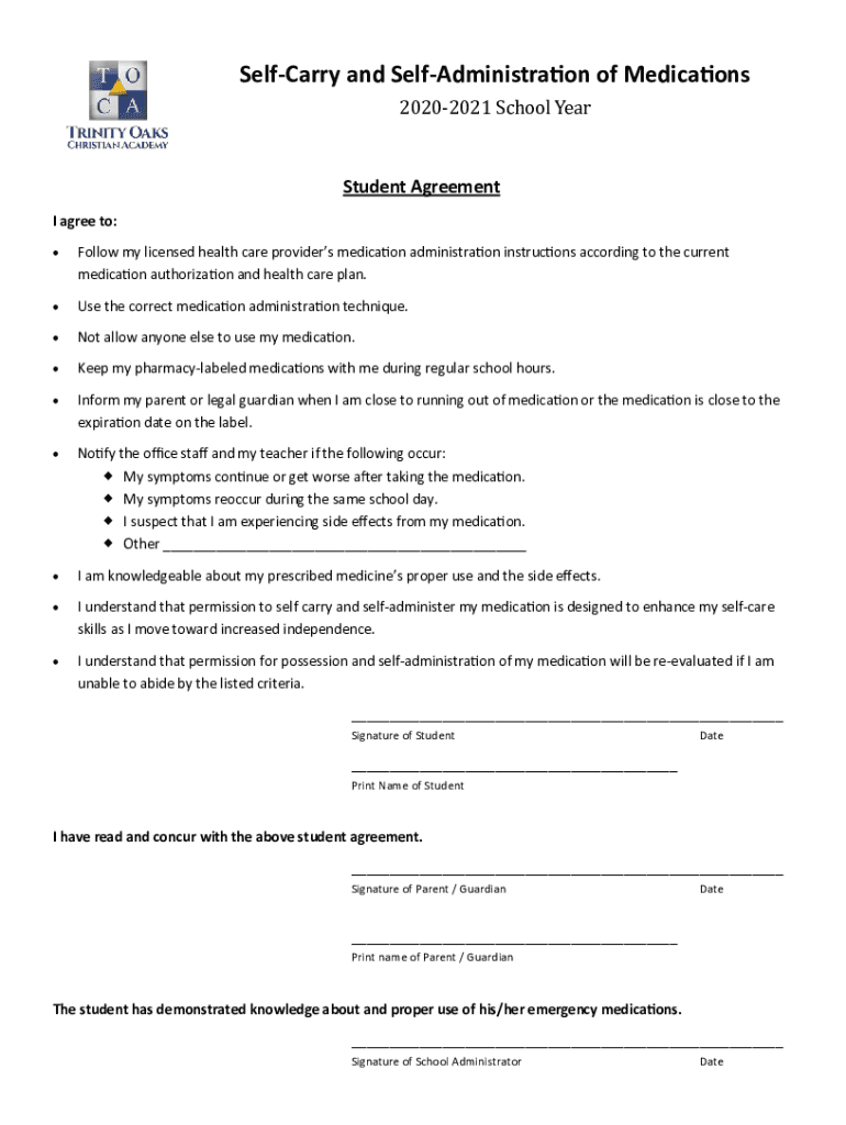 Fillable Online Self-Carry and Self-Administration of Medications Fax ...