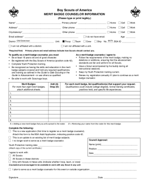 Fillable Online Fillable Boy Scouts of America MERIT BADGE COUNSELOR ... Fax Email Print - pdfFiller