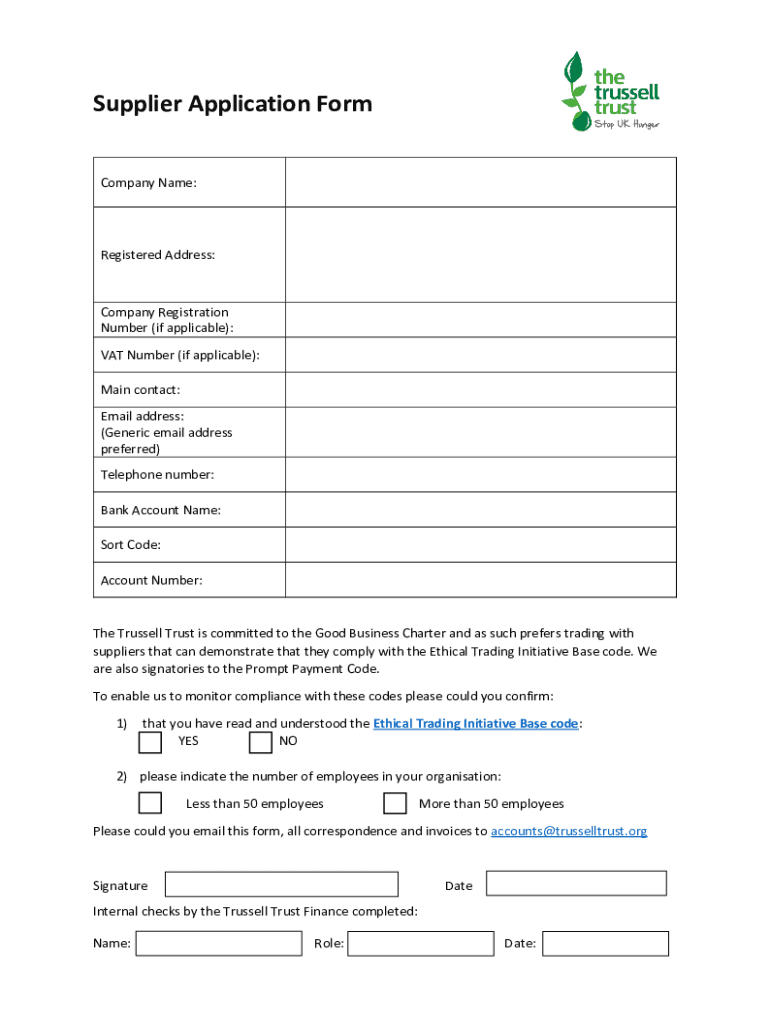 Fillable Online Supplier Application Form 18-03-21 Fax Email Print - pdfFiller