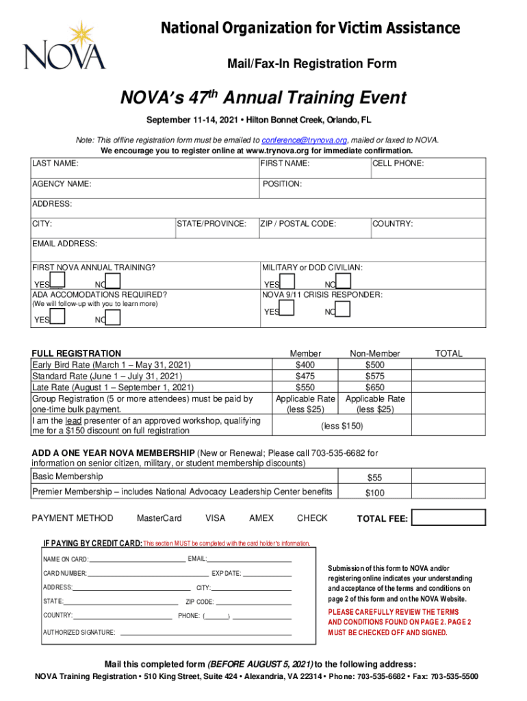 Fillable Online NOVA s 47th Annual Training Event - trynova.org Fax ...