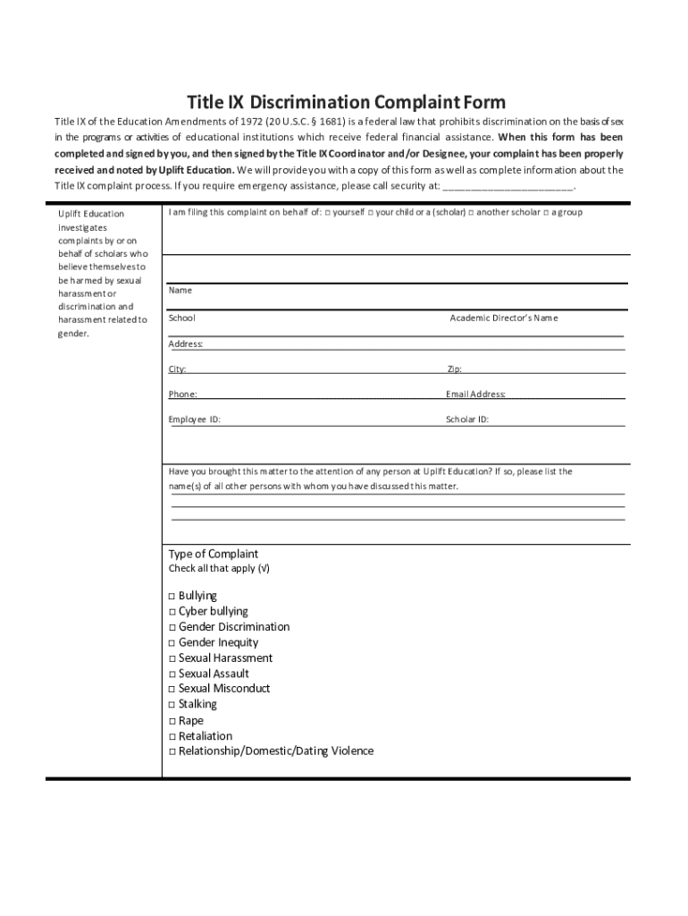 Fillable Online Title IX Discrimination Complaint Online Form 2020-2021 ... Fax Email Print ...