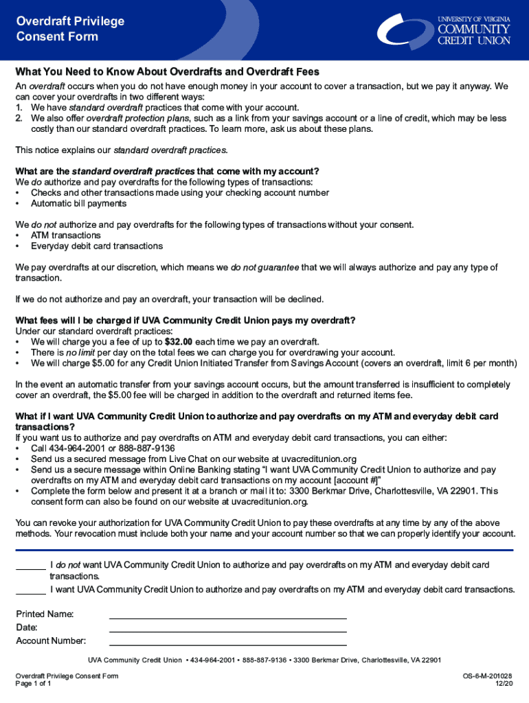 Fillable Online OVERDRAFT SERVICES CONSENT FORM What You Need to Know about ... Fax Email Print ...