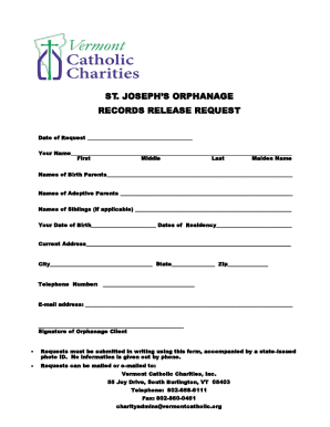 Fillable Online ST. JOSEPH S ORPHANAGE RECORDS RELEASE REQUEST Fax ...
