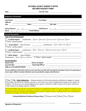 Fillable Online VICTORIA COUNTY SHERIFFS OFFICE RECORDS REQUEST FORM Fax Email Print - pdfFiller
