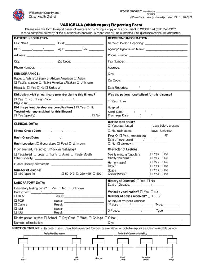 Fillable Online VARICELLA (chickenpox) Reporting Form - wcchd.org Fax ...