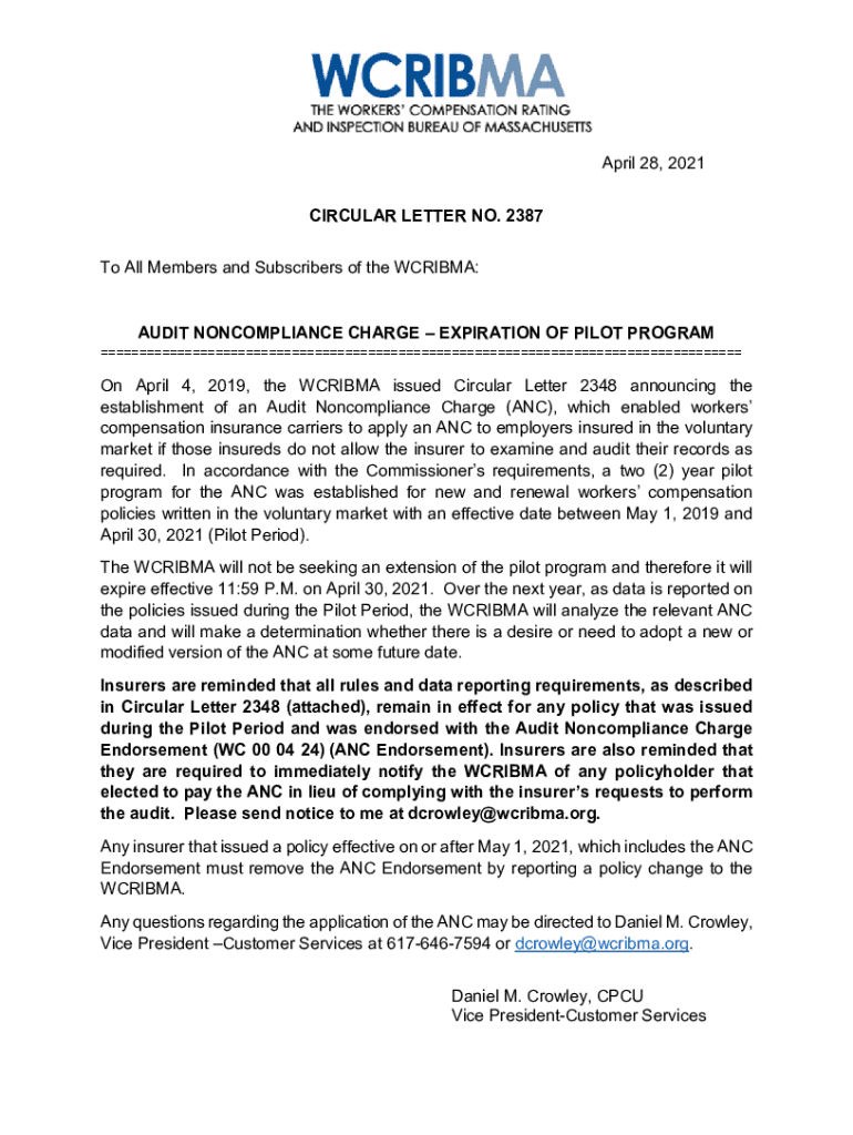 Fillable Online Audit Noncompliance Charge - Expiration of Pilot ...