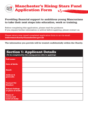 Fillable Online Manchesters Rising Stars Fund Application Form Fax ...