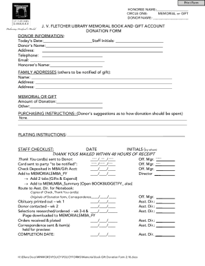 Fillable Online J. V. FLETCHER LIBRARY - DONATION FORM Fax Email Print ...