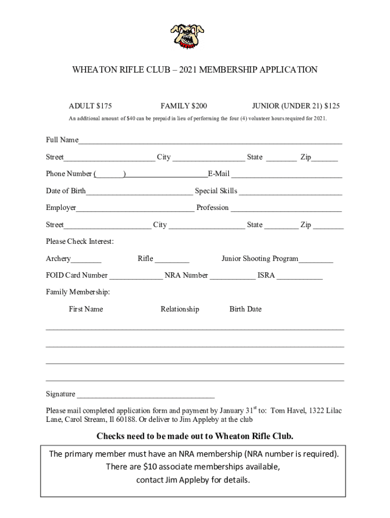 Fillable Online WHEATON RIFLE CLUB2021 MEMBERSHIP APPLICATION Fax Email ...