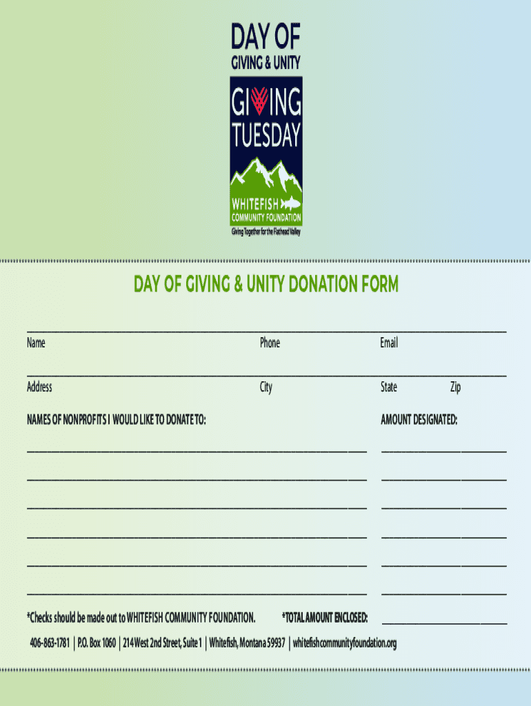 Fillable Online DAY OF GIVING & UNITY DONATION FORM Fax Email Print ...