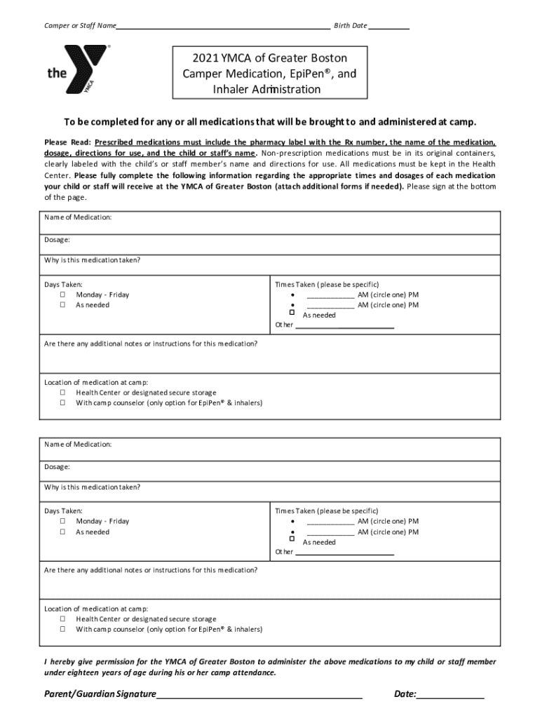 Fillable Online Overnight Camps YMCA of Greater Boston- Our Camps Fax ...