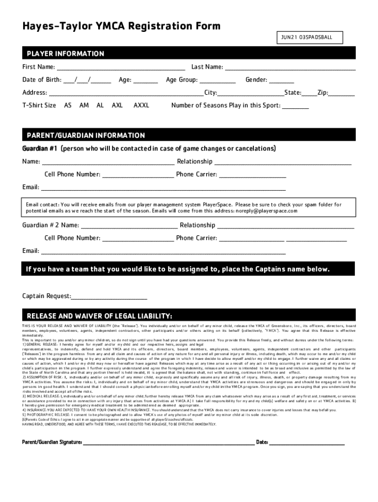 Fillable Online Hayes-Taylor YMCA Registration Form Fax Email Print ...