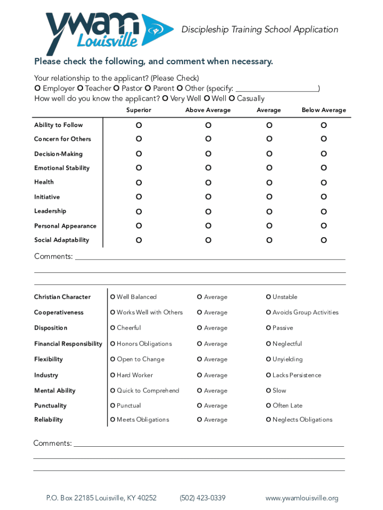 Fillable Online Reference Form - YWAM Louisville Fax Email Print - pdfFiller
