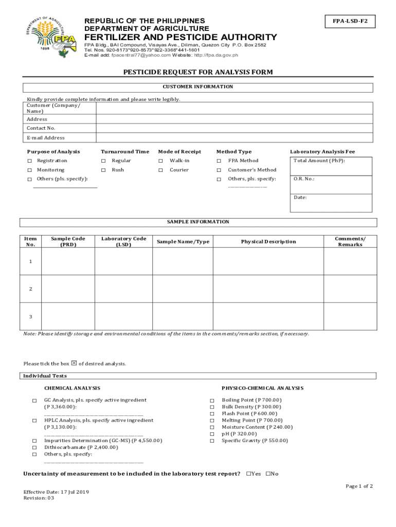 Fillable Online REPUBLIC OF THE PHILIPPINES DEPARTMENT OF ... - fpa.da ...