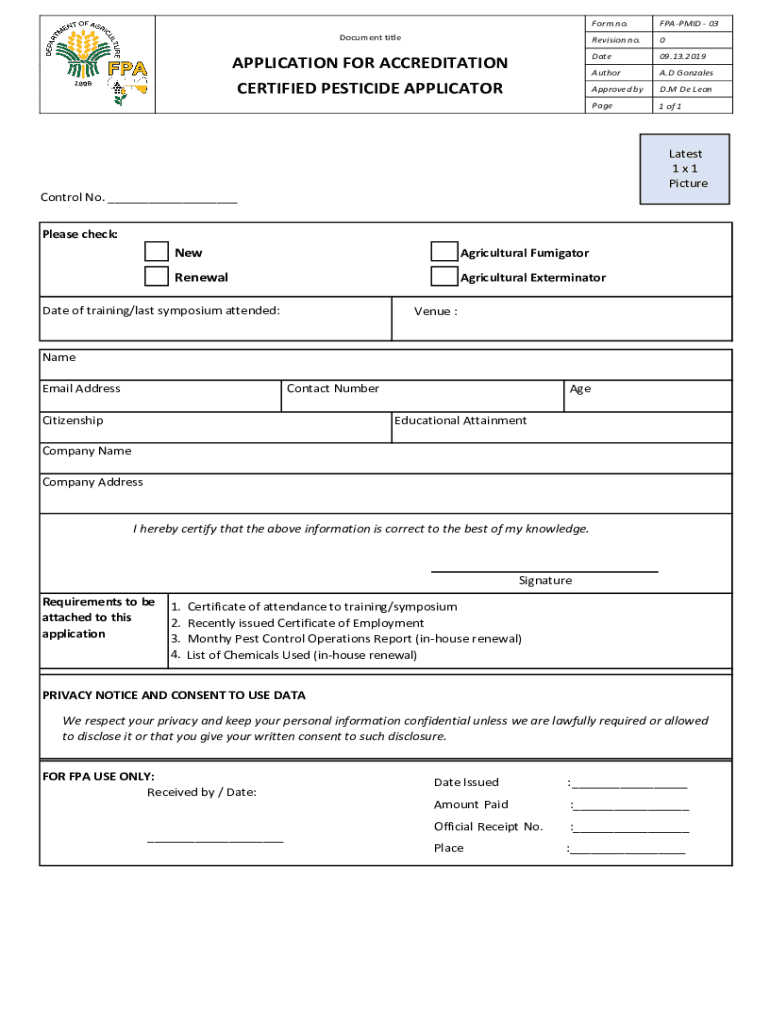 Fillable Online Form no. PMID - 0 Revision no. APPLICATION FOR ...