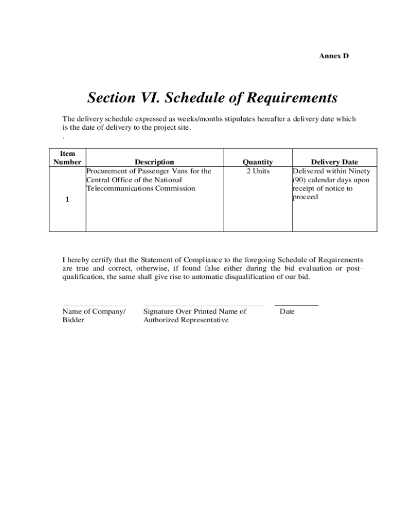 Fillable Online Section VI. Schedule of Requirements Fax Email Print ...