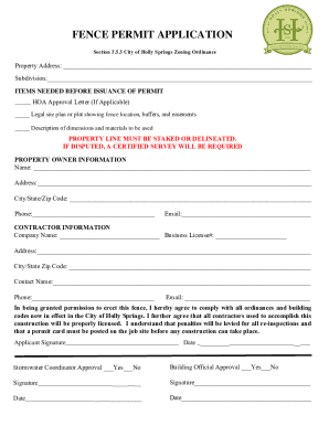Fillable Online FENCE PERMIT APPLICATION - Holly Springs, GA Fax Email Print - pdfFiller