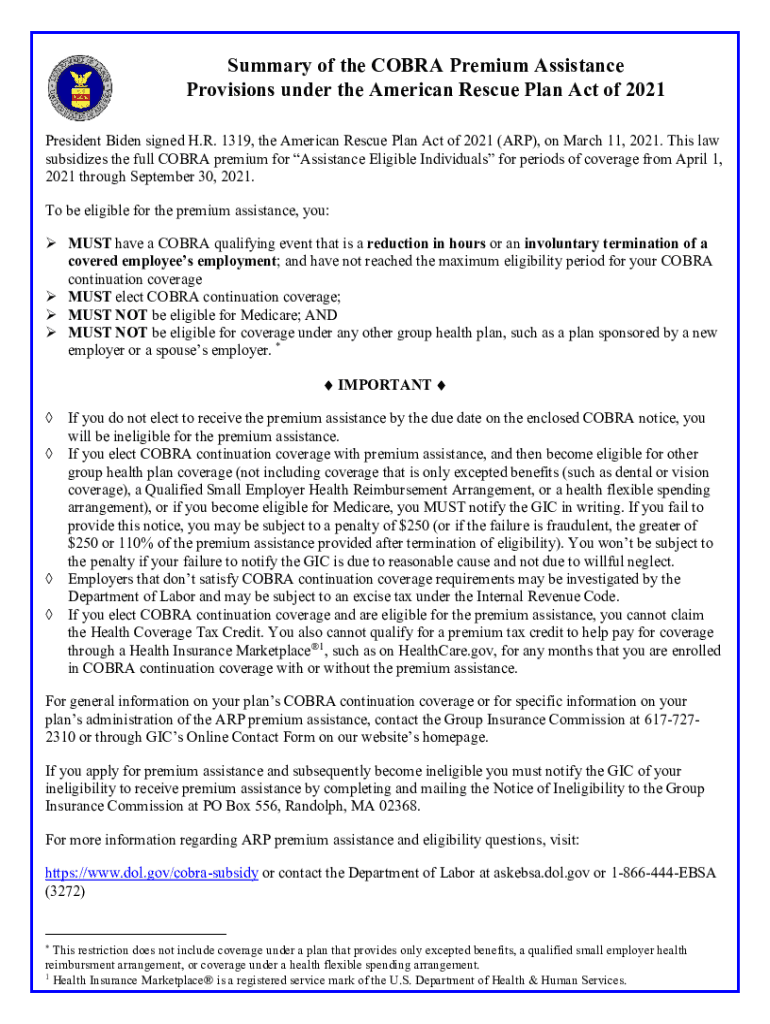 Fillable Online COBRA Assistance Eligible Individual Application Fax ...