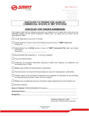Fillable Online Tender Submission Form for SMRT Commercial as at 17.07. ...