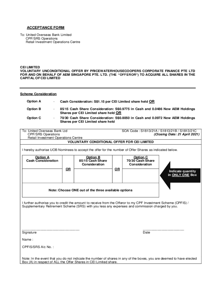 Fillable Online ACCEPTANCE FORM - uob.com.sg Fax Email Print - pdfFiller
