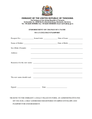 Fillable Online Tanzania Embassy in Berlin, Germany Fax Email Print ...