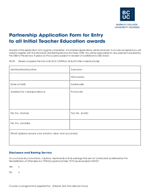 Fillable Online Partnership Application Form for Entry to all ...