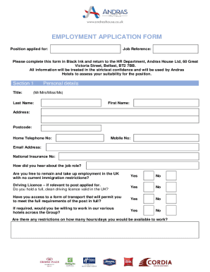 Fillable Online Andras Hotels Job Application Form Fax Email Print ...