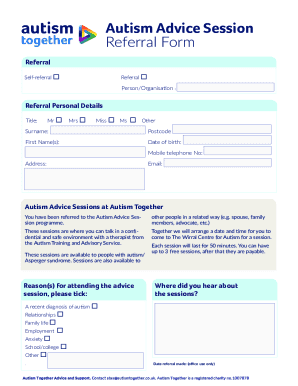 Fillable Online Autism Advice Session Referral Form Fax Email Print ...