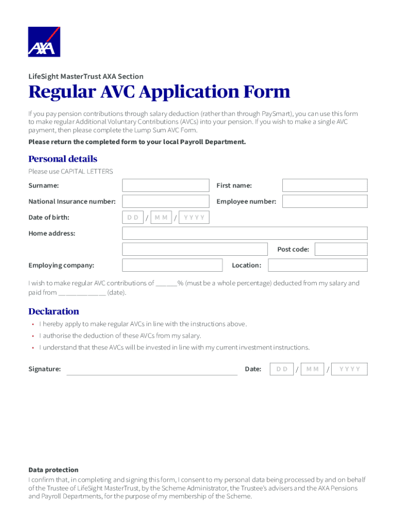 Fillable Online LifeSight MasterTrust AXA Section Regular AVC Application Form Fax Email Print ...