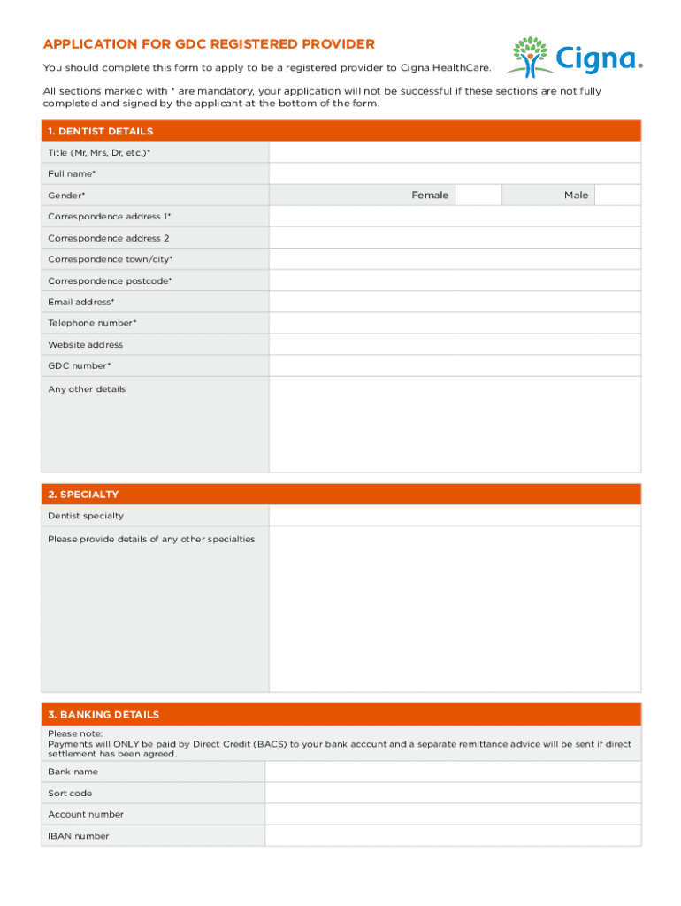 Fillable Online APPLICATION TO REGISTER AS A CIGNA PROVIDER (FACILITY ...