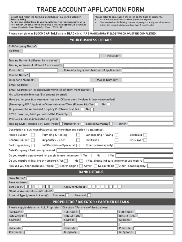 Fillable Online TRADE ACCOUNT APPLICATION FORM - Connect Plumbing and ...