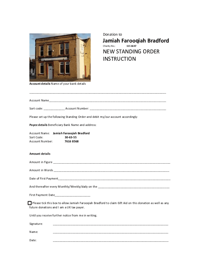 Fillable Online Standing Order Mandate Form Template JotForm Fax Email ...