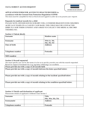 Fillable Online APPLICATION FORM FOR ACCESS TO HEALTH RECORDS DATA SUBJECT ... Fax Email Print ...