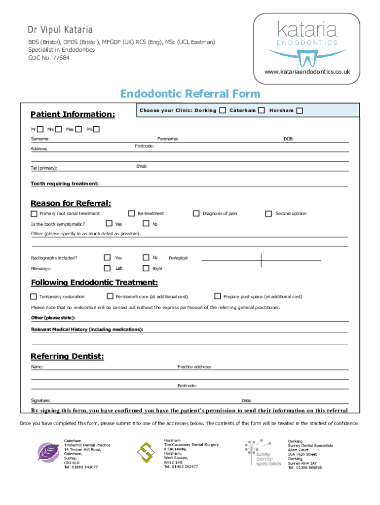 Fillable Online Kataria Endodontics Referral Form Fax Email Print - pdfFiller