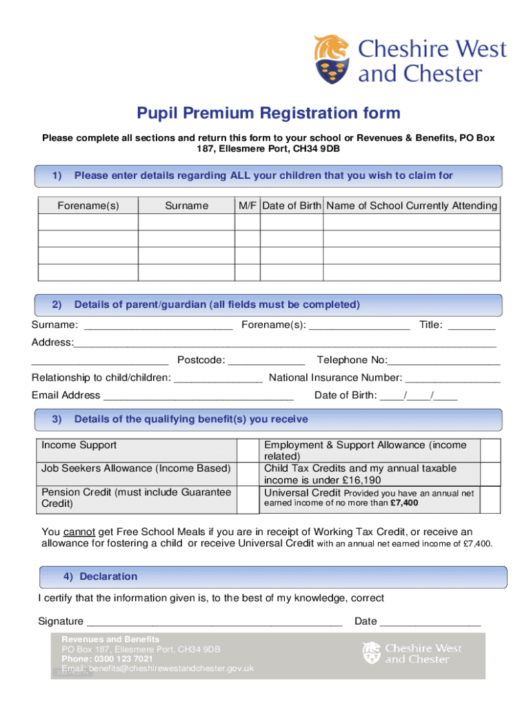 Fillable Online Pupil Premium Registration form - Woodlands Primary ...