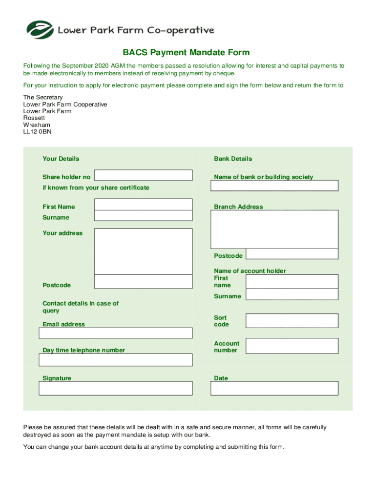 Fillable Online lowerparkfarmcoop co Beginner's guide to Bacs payments ...