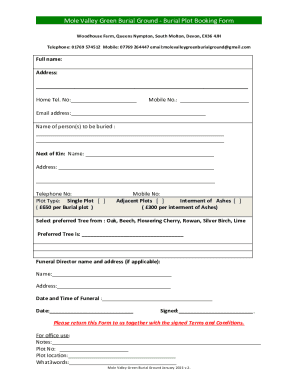Fillable Online Mole Valley Green Burial Ground - Burial Plot Booking ...