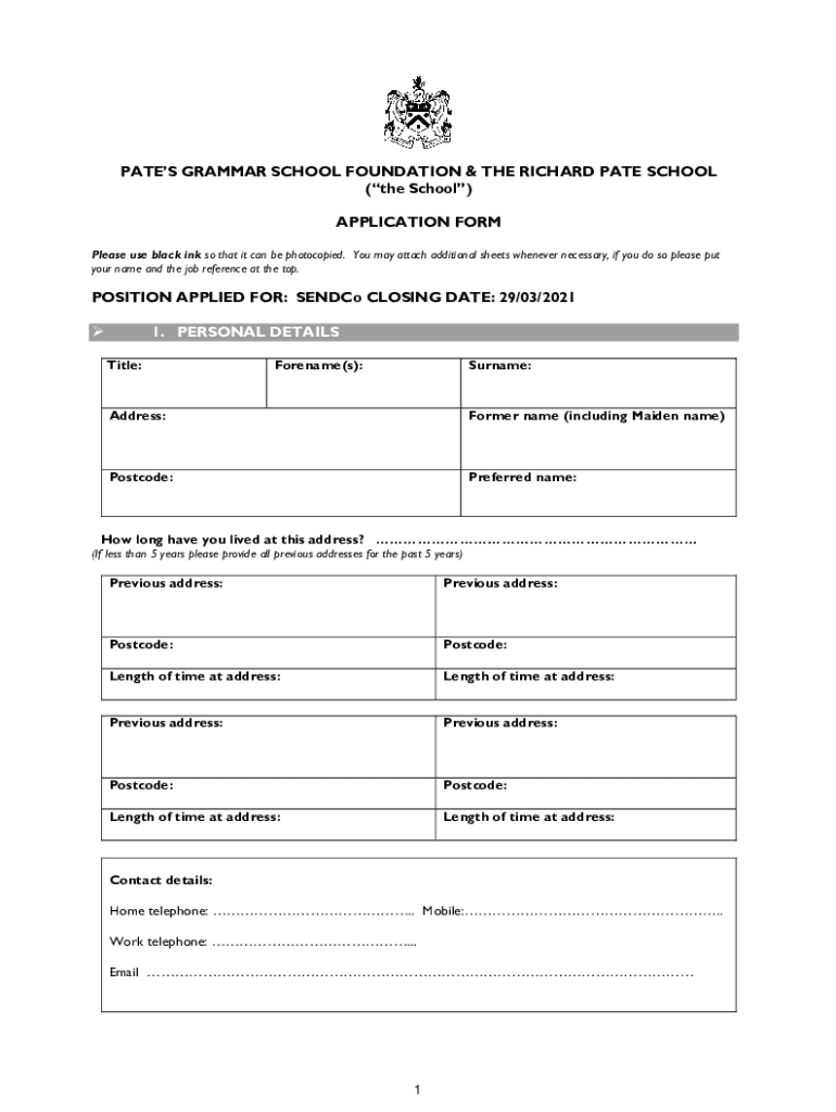Fillable Online 6th Form AdmissionsPate's Grammar School WebsiteThe ...