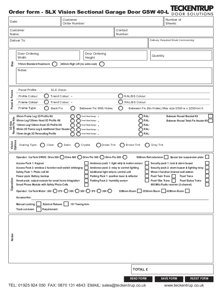 Fillable Online Order Form SLX Vision Sectional GSW 40-L March 2021.pdf Fax Email Print - pdfFiller