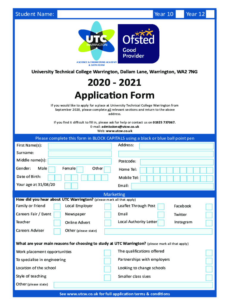 Fillable Online Sixth Form Prospectus - UTC Warrington Fax Email Print ...