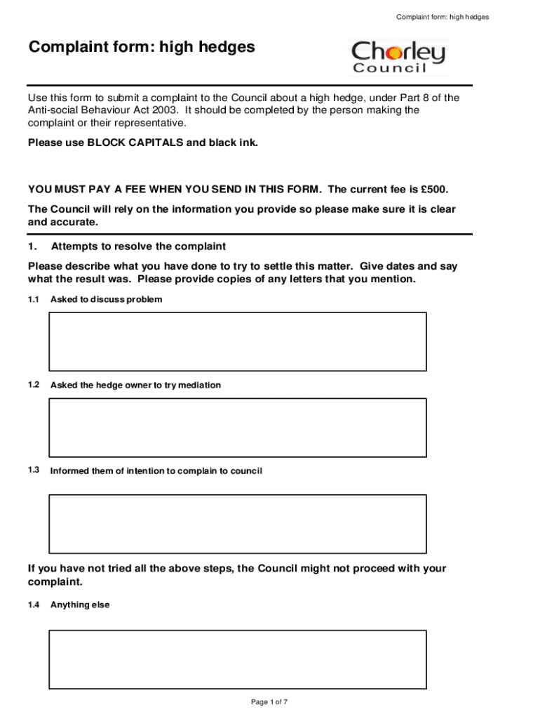 Fillable Online Fillable Online Complaint Application form - high hedges ... Fax Email Print ...