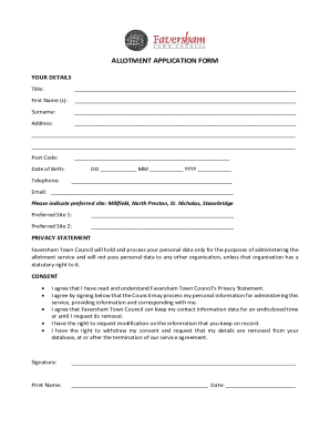 Fillable Online favershamtowncouncil gov ALLOTMENT APPLICATION FORM ...