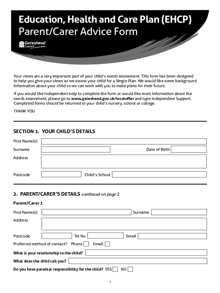 Fillable Online Education, Health and Care plans (EHC plans) - SEN help ...