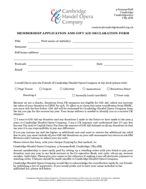 Fillable Online MEMBERSHIP APPLICATION AND GIFT AID DECLARATION FORM ...