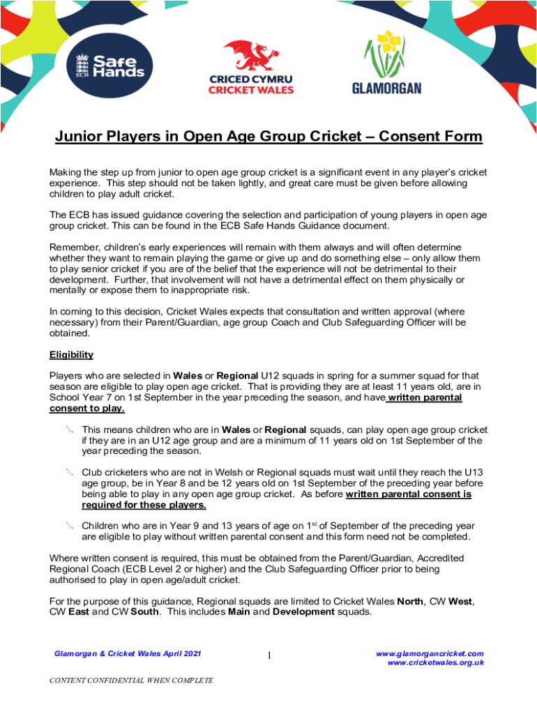 Fillable Online Children Playing Open Age Cricket - Consent Form FINAL ...
