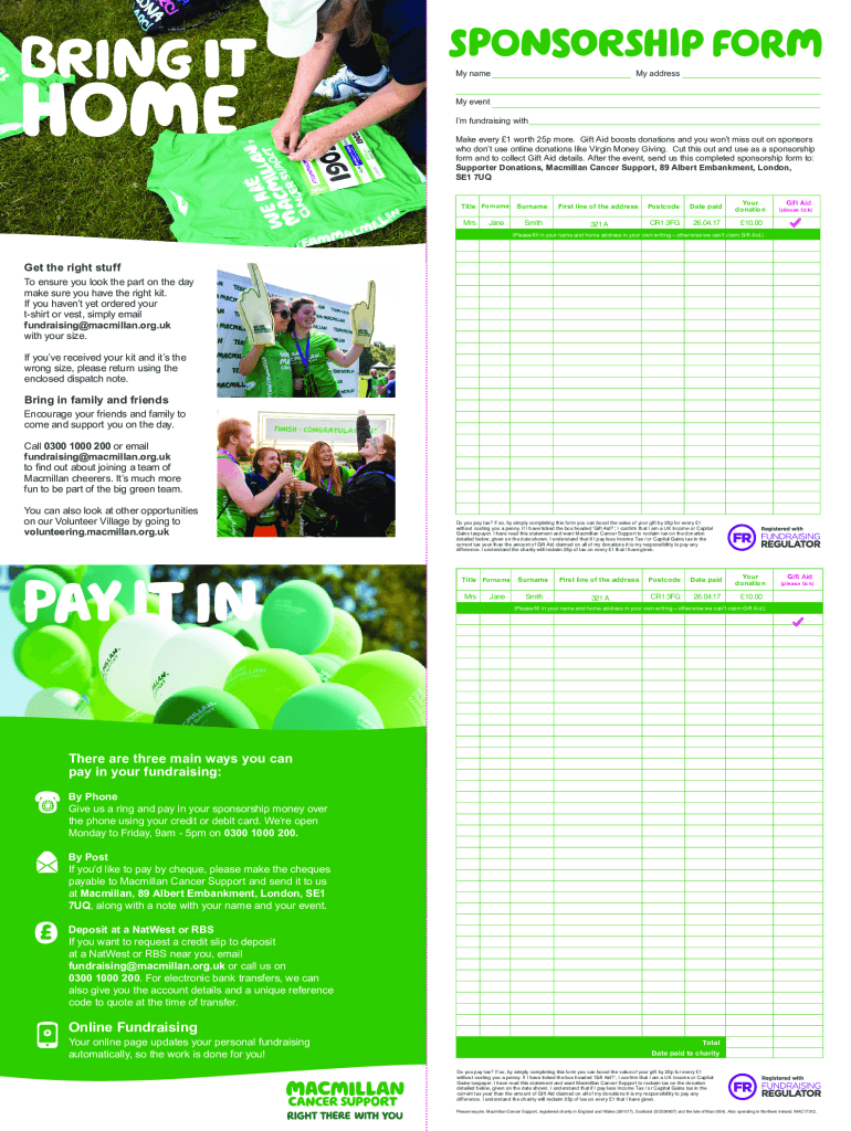 Fillable Online 8+ Charity Sponsorship Form Templates in PDFDOCFree ...