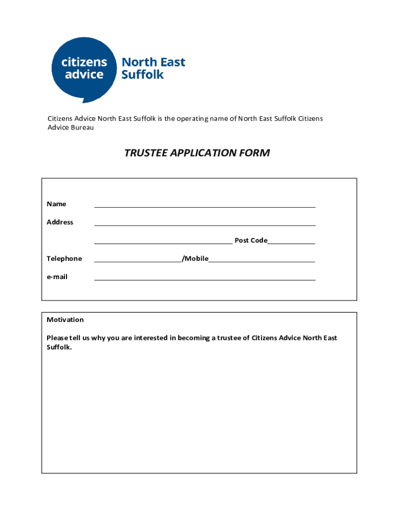 Fillable Online nesuffolkcab org TRUSTEE APPLICATION FORM - North East ...