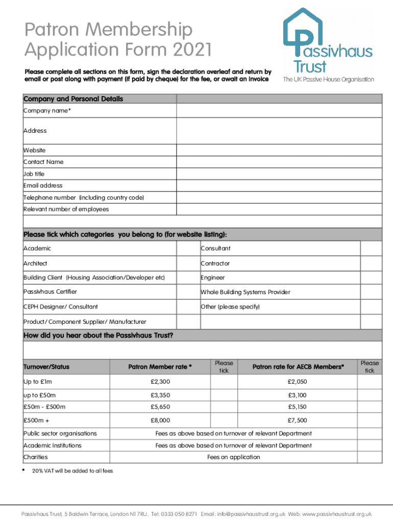 Fillable Online passivhaustrust org Download the Patron Membership ...