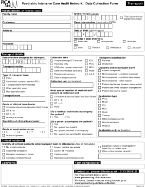 Fillable Online PICANet Transport data collection form Fax Email Print ...