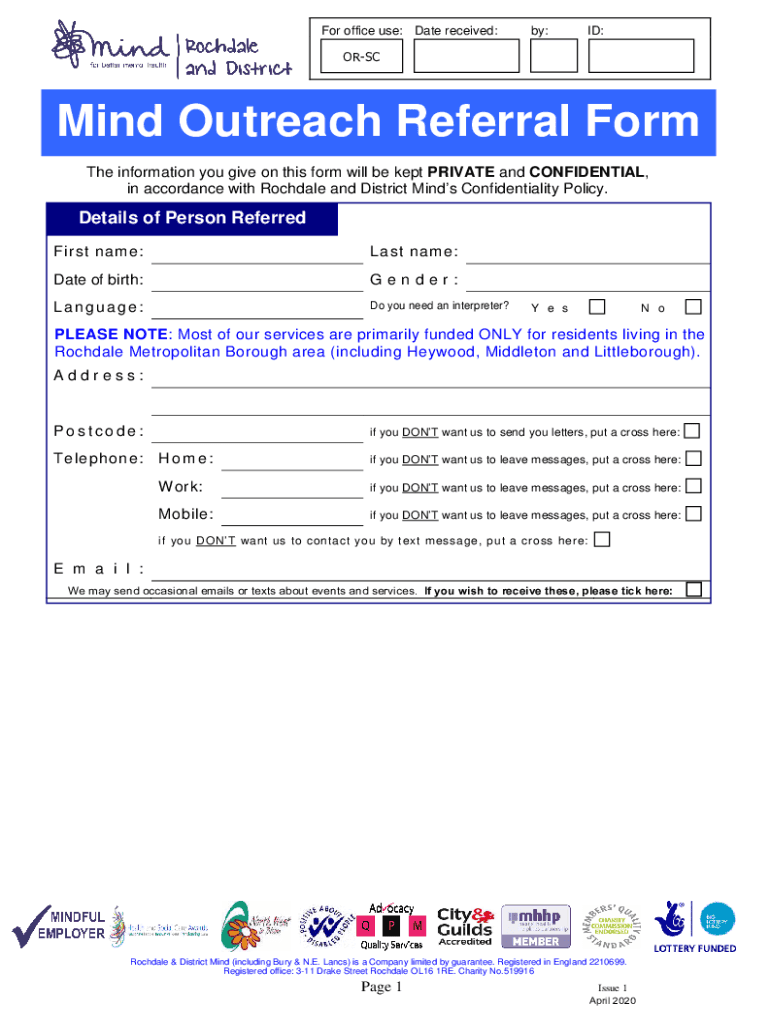 Fillable Online Rochdale and District Mind - Referral Form - Issue 12 ...